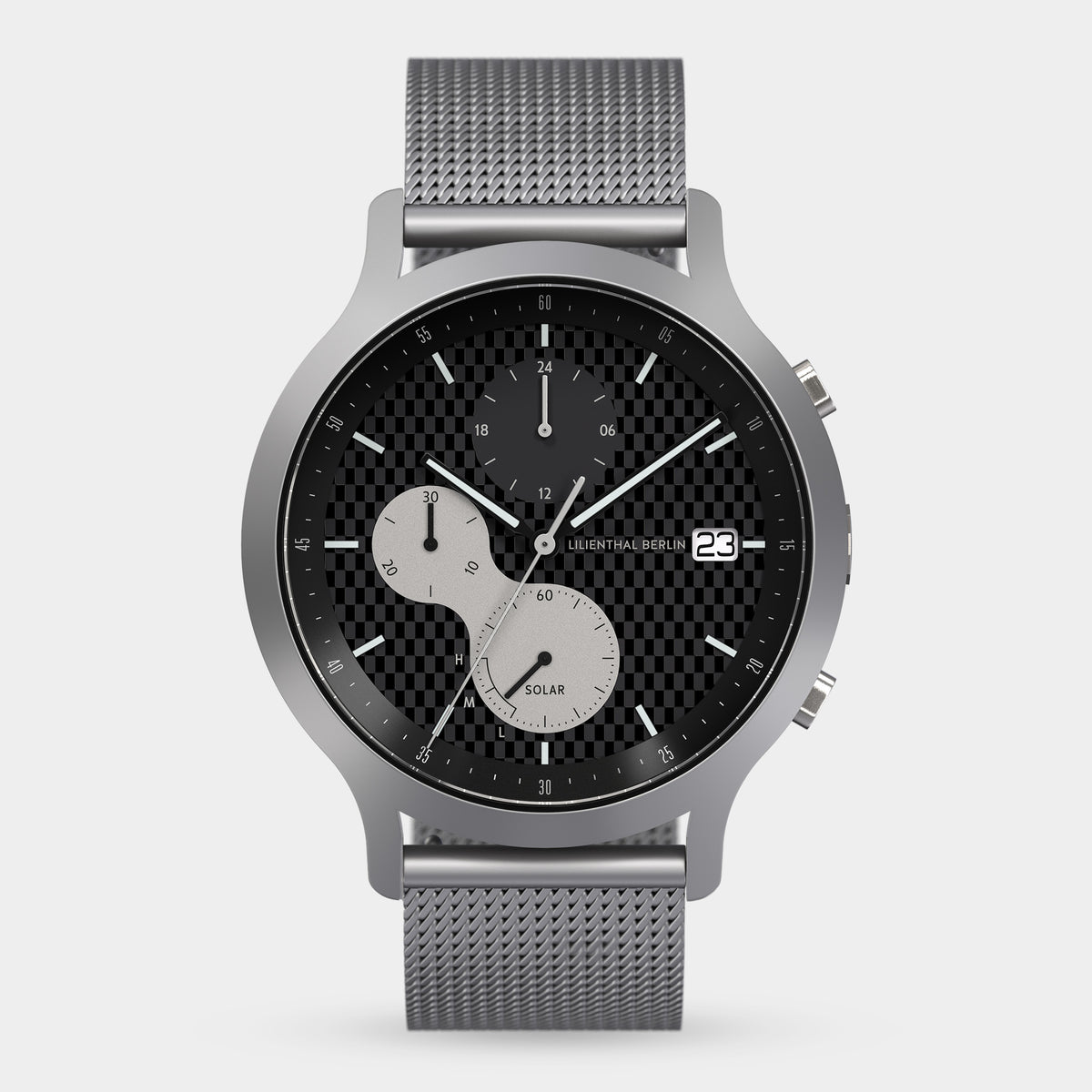 Chronograph Solar III Mesh Silver Matte – Lilienthal Berlin